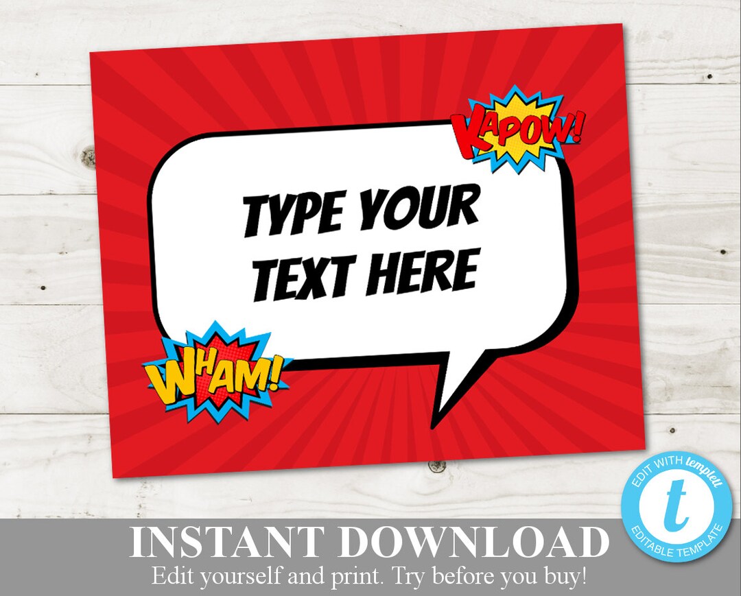 INSTANT DOWNLOAD Superhero Printable 8x10 Sign / Editable - You Type ...