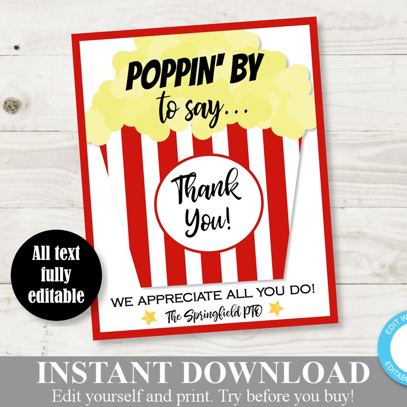 Popcorn Thank You - Etsy