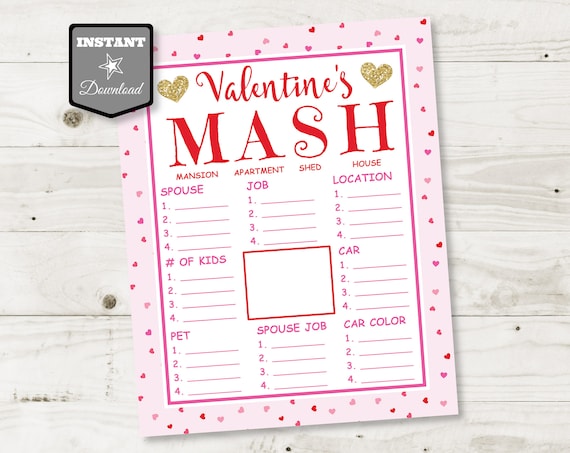 INSTANT DOWNLOAD Printable Valentine's MASH Game / Valentines Day ...