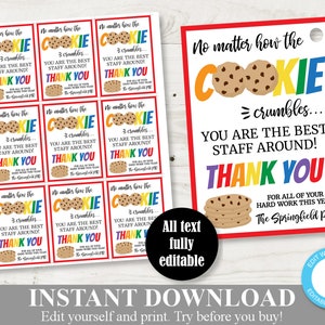 INSTANT DOWNLOAD Editable 3.5"x2.5" Cookie Crumbles Tags / Teacher ...