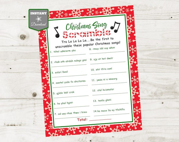 INSTANT DOWNLOAD Printable Christmas Song Scramble Game / Class Party ...