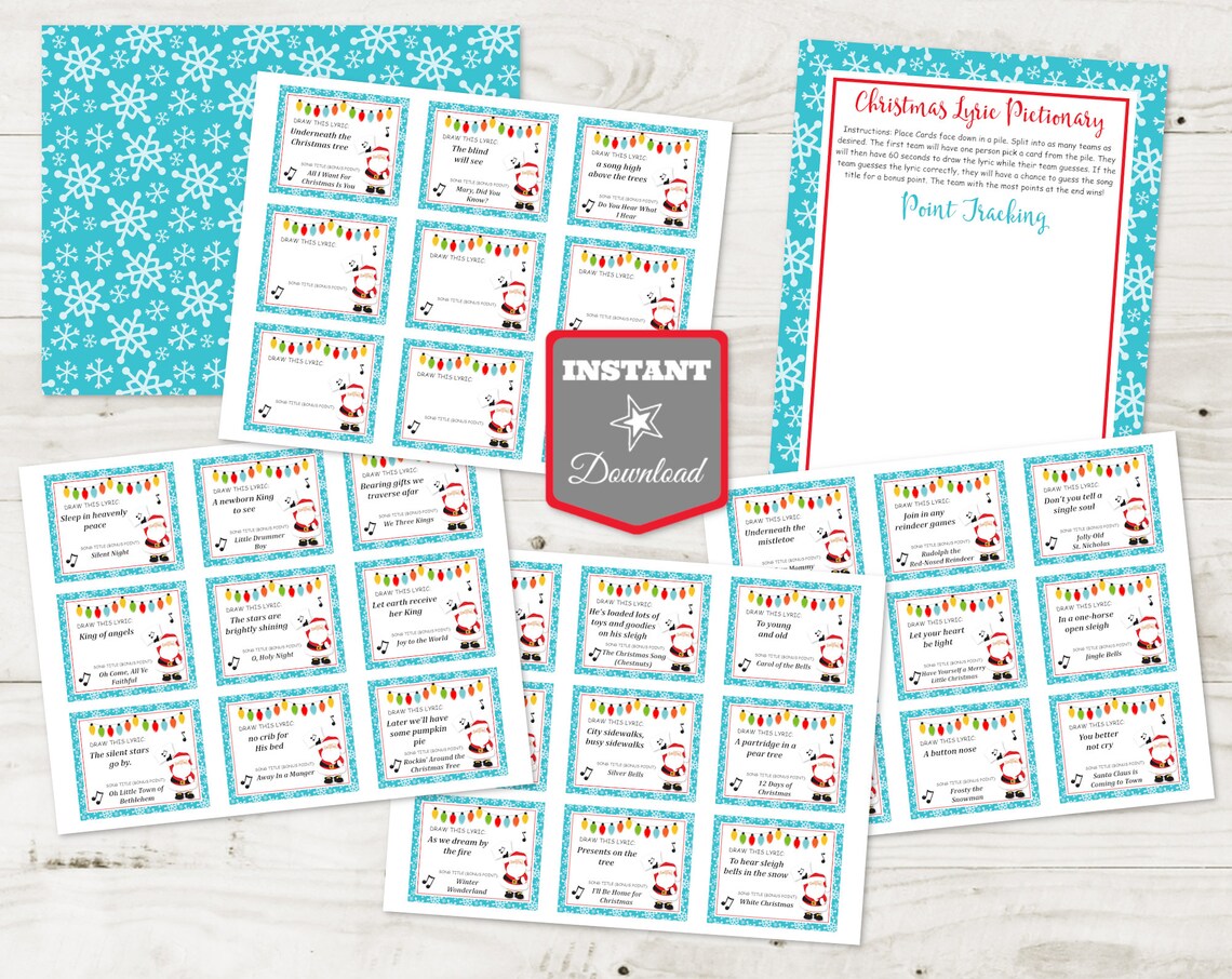 INSTANT DOWNLOAD Printable Christmas Pictionary Lyrics Game - Etsy