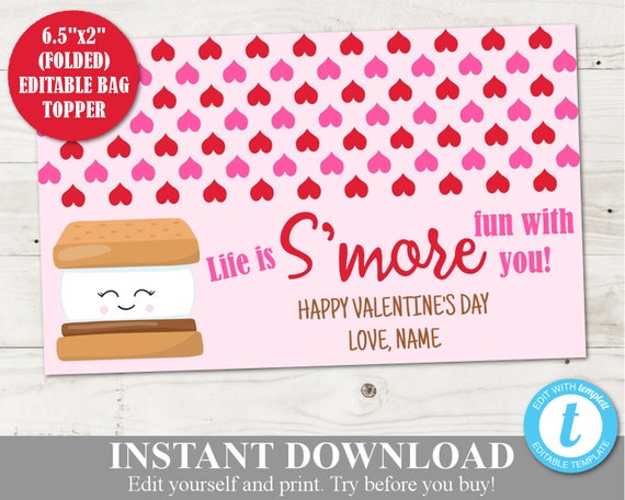 INSTANT DOWNLOAD Unicorn Valentine's Day S'mores Bag Toppers / Editable ...