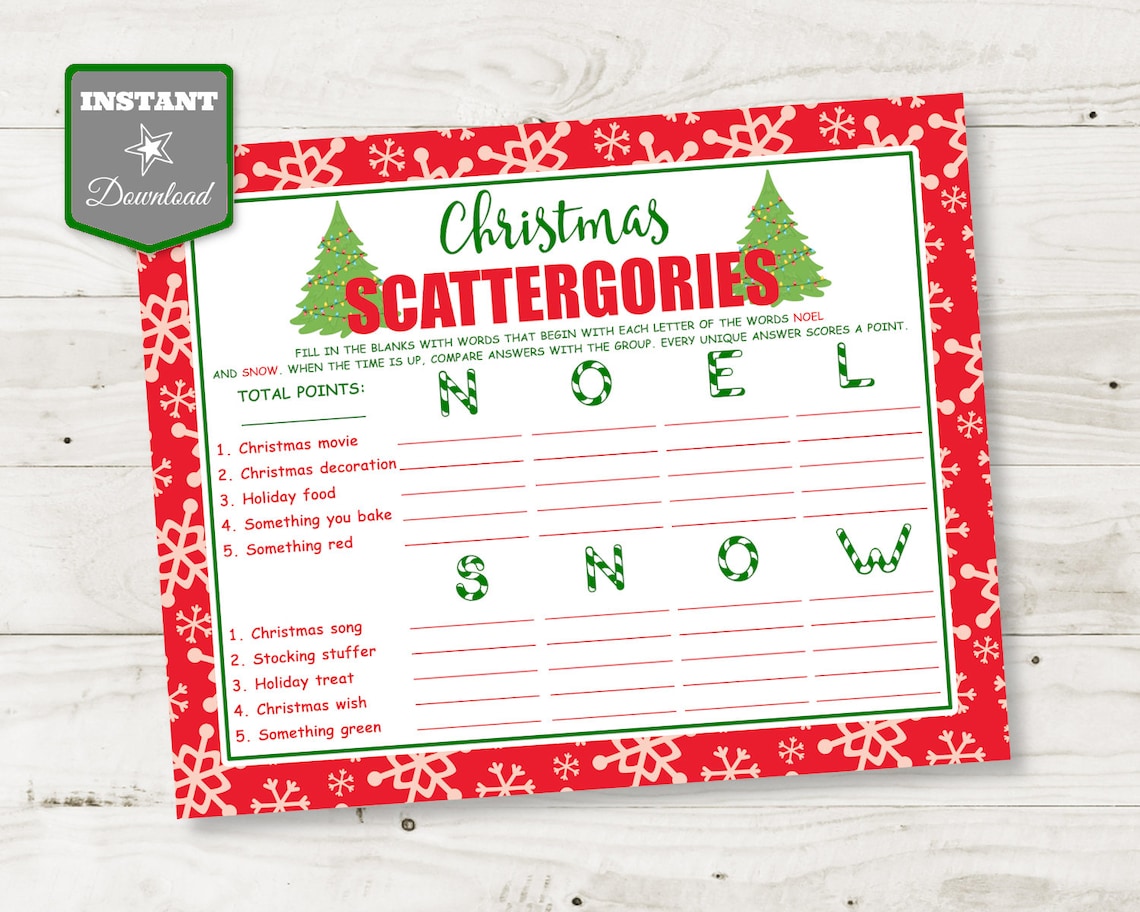 INSTANT DOWNLOAD Printable Christmas Scattergories Game / | Etsy