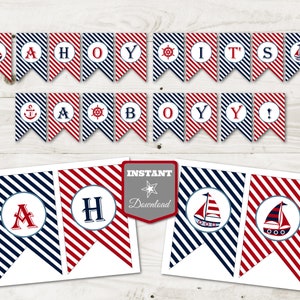 INSTANT DOWNLOAD Printable Nautical Boy Baby Shower Package / Navy and ...