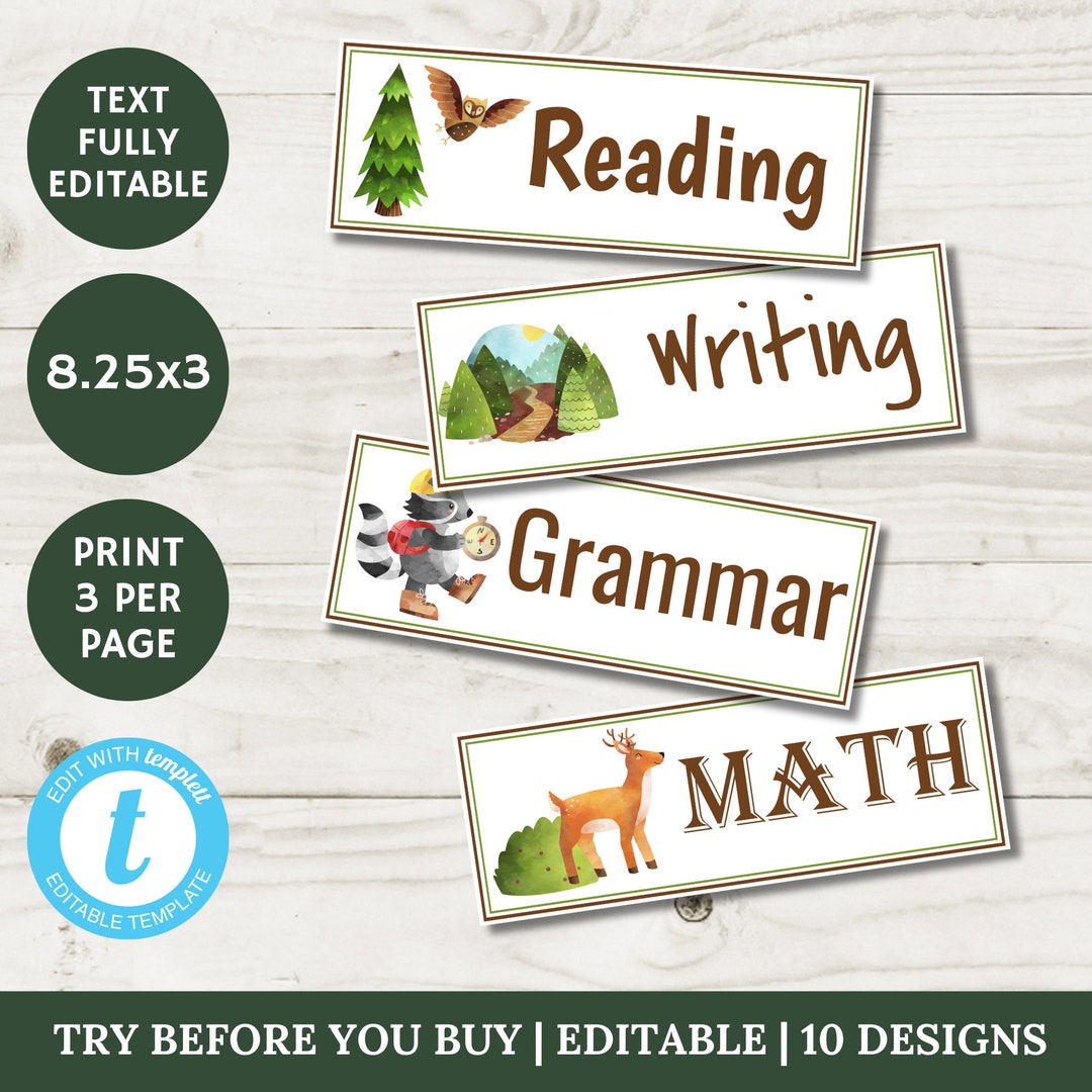 INSTANT DOWNLOAD Editable School Camping Woodland Themed Subject Tags ...