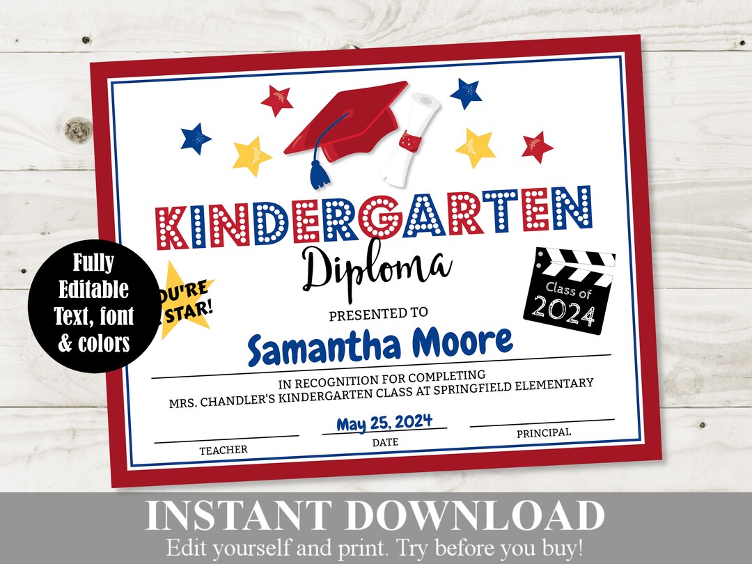 INSTANT DOWNLOAD Printable Kindergarten Graduation Red Yellow Blue ...