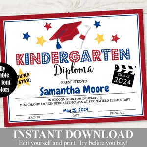 INSTANT DOWNLOAD Printable Kindergarten Graduation Red Yellow Blue ...