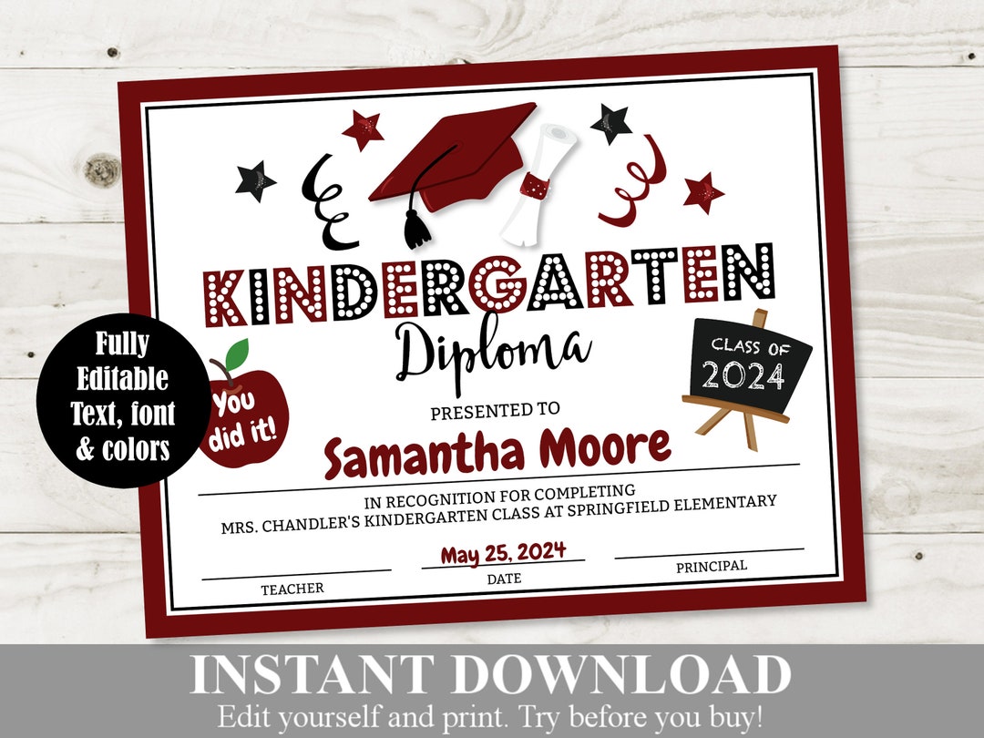 INSTANT DOWNLOAD Printable Editable Maroon & Black Kindergarten ...