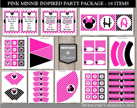 INSTANT DOWNLOAD Hot Pink Mouse Printable Birthday Party Package ...