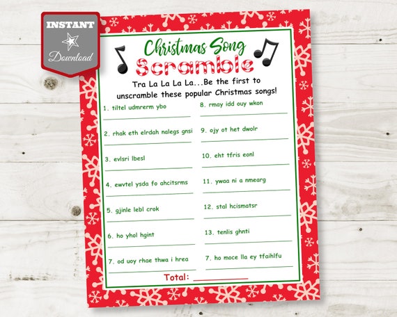INSTANT DOWNLOAD Printable Christmas Song Scramble Game / Class Party ...