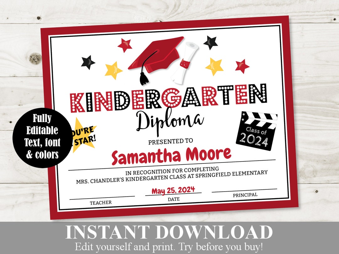 INSTANT DOWNLOAD Printable Kindergarten Graduation Red Yellow Black ...