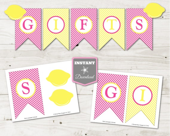 INSTANT DOWNLOAD Pink Lemonade Printable Gifts Banner / Bright Pink ...