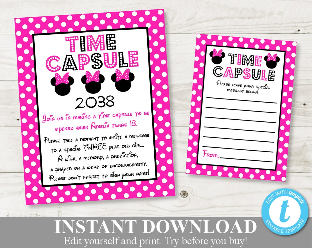 INSTANT DOWNLOAD Hot Pink Mouse 8x10 Time Capsule Sign and Cards ...