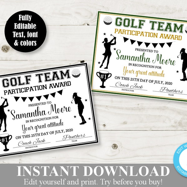 Golf Award Template - Etsy