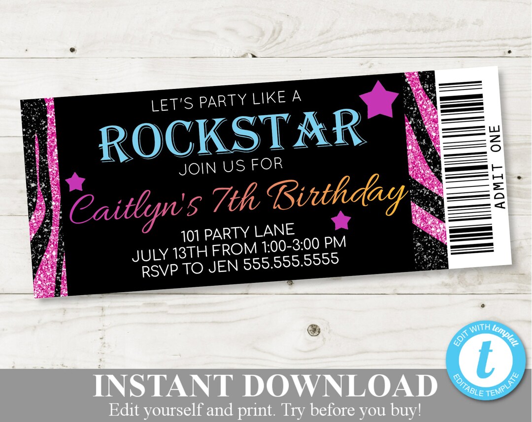 INSTANT DOWNLOAD Rock Star Editable Food Tent or Place Cards ...