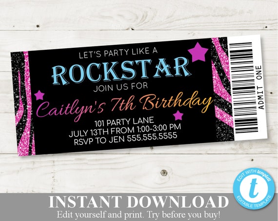 INSTANT DOWNLOAD Rock Star Editable Food Tent or Place Cards ...