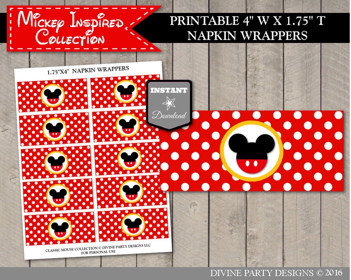 INSTANT DOWNLOAD Printable Classic Mouse Napkin Wrappers / - Etsy