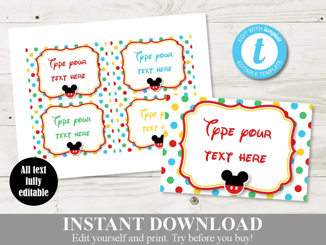 INSTANT DOWNLOAD Editable Mouse Clubhouse Printable 4.5x3 Flat Buffet ...