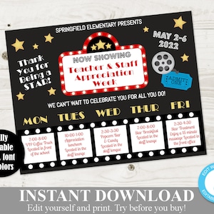 INSTANT DOWNLOAD Editable 8.5x11 Hollywood Movie Star Teacher - Etsy