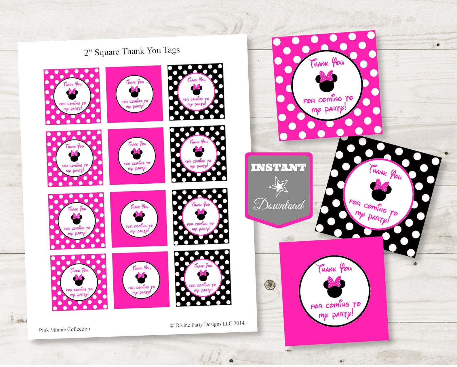 INSTANT DOWNLOAD Hot Pink Mouse 2 Square Printable Thank - Etsy