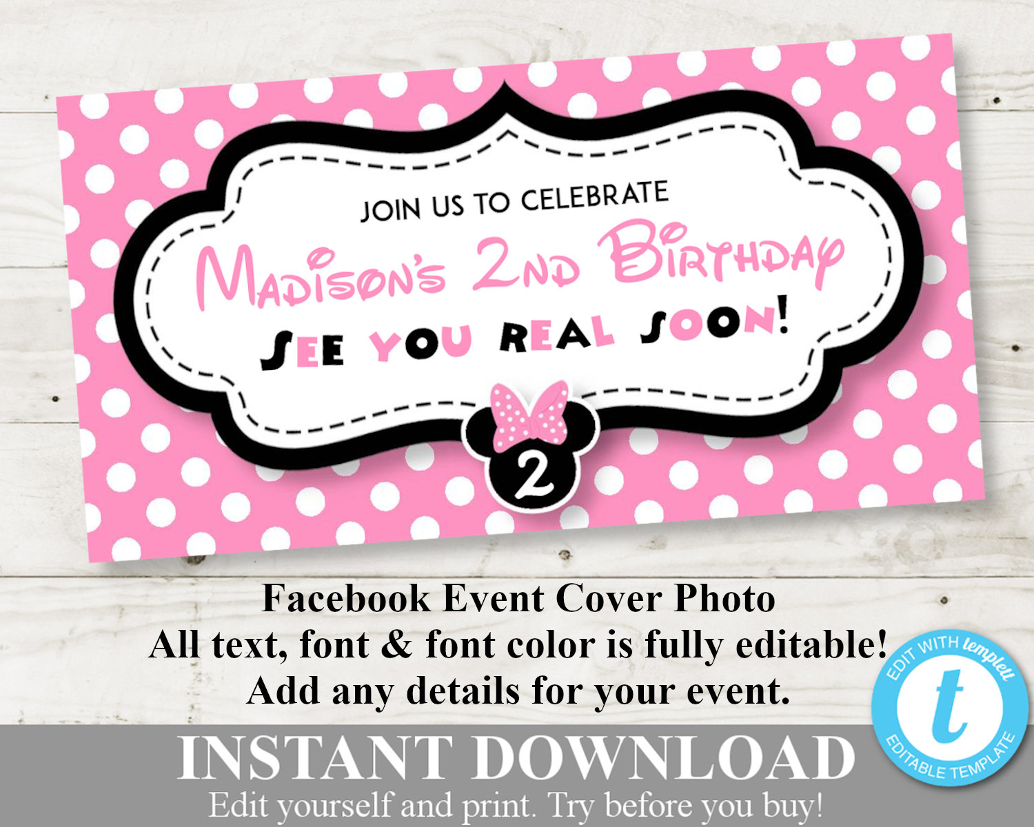INSTANT DOWNLOAD Light Pink Mouse Facebook Event Cover Photo / Type ...