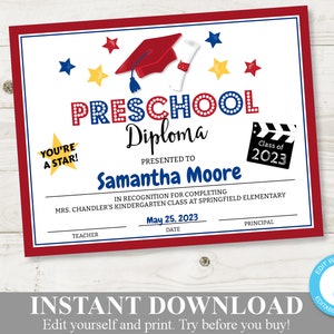 INSTANT DOWNLOAD Printable Preschool Graduation Red Yellow - Etsy