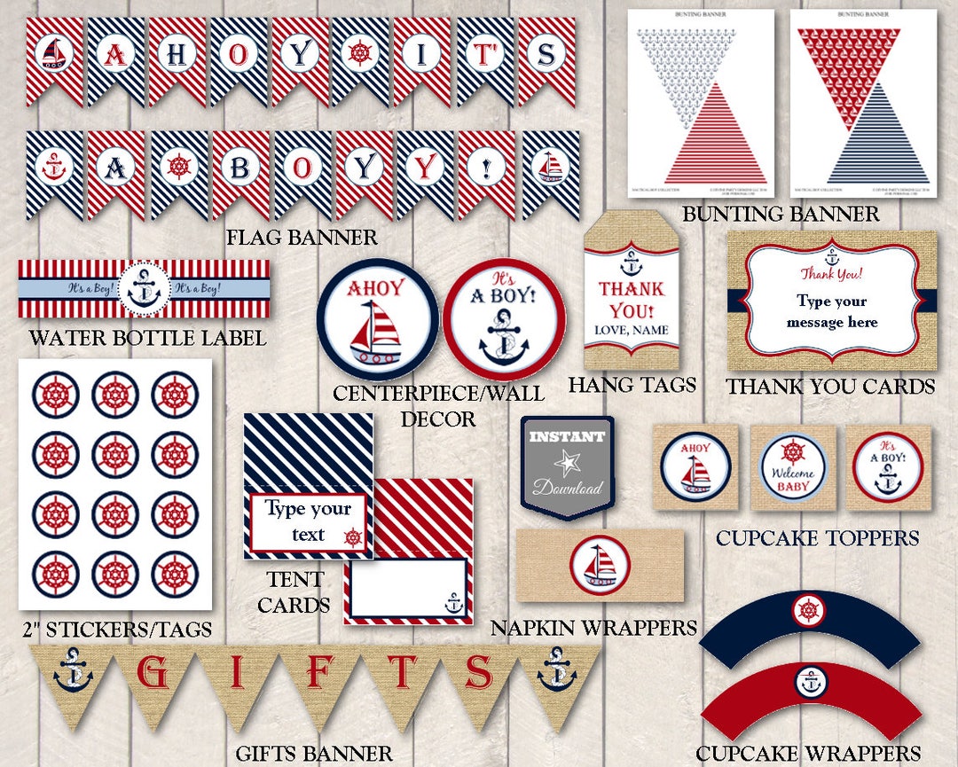 INSTANT DOWNLOAD Printable Nautical Boy Baby Shower Package / Navy and ...