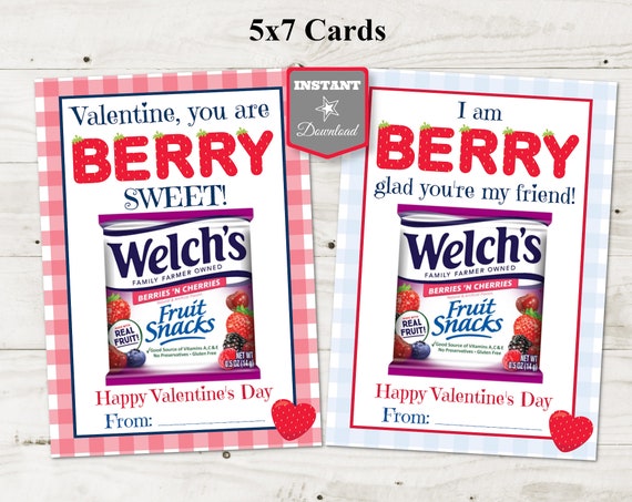 INSTANT DOWNLOAD Printable Valentine's 5x7 Berry Fruit Snacks Cards ...