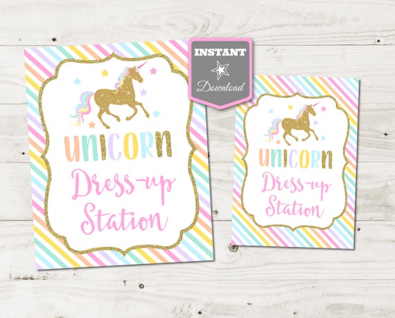 INSTANT DOWNLOAD Unicorn Printable 5x7 and 8x10 Dress-up Station Party ...