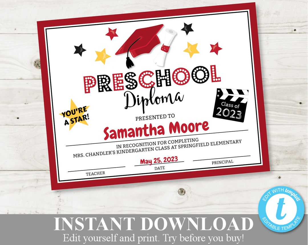 INSTANT DOWNLOAD Printable Preschool Graduation Red Yellow - Etsy