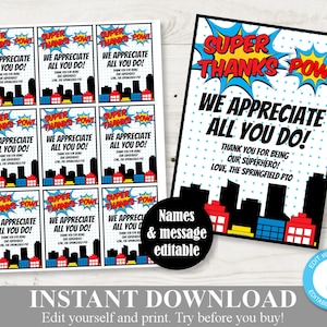 INSTANT DOWNLOAD Editable 8.5x11 Superhero Teacher Appreciation Week ...