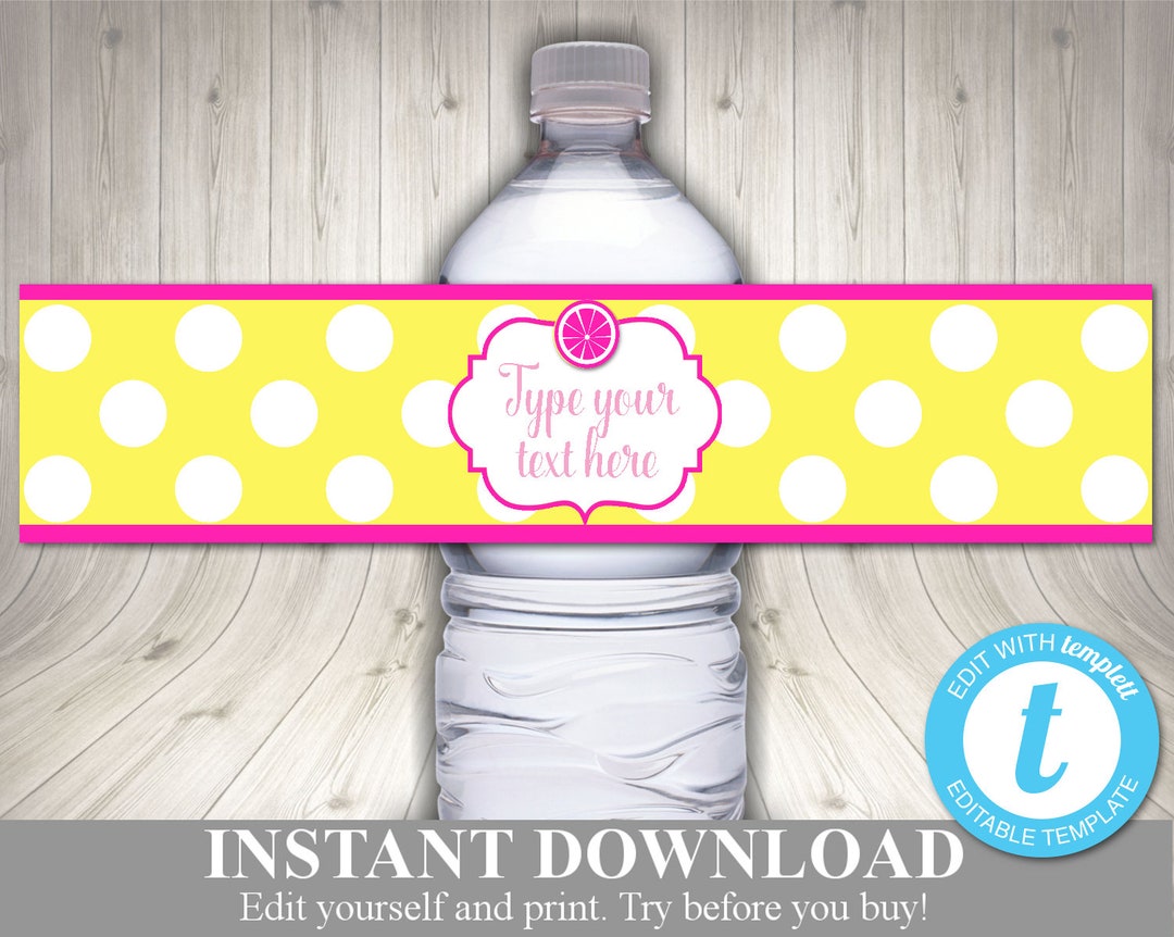 INSTANT DOWNLOAD Pink Lemonade Editable Water Bottle Labels / - Etsy