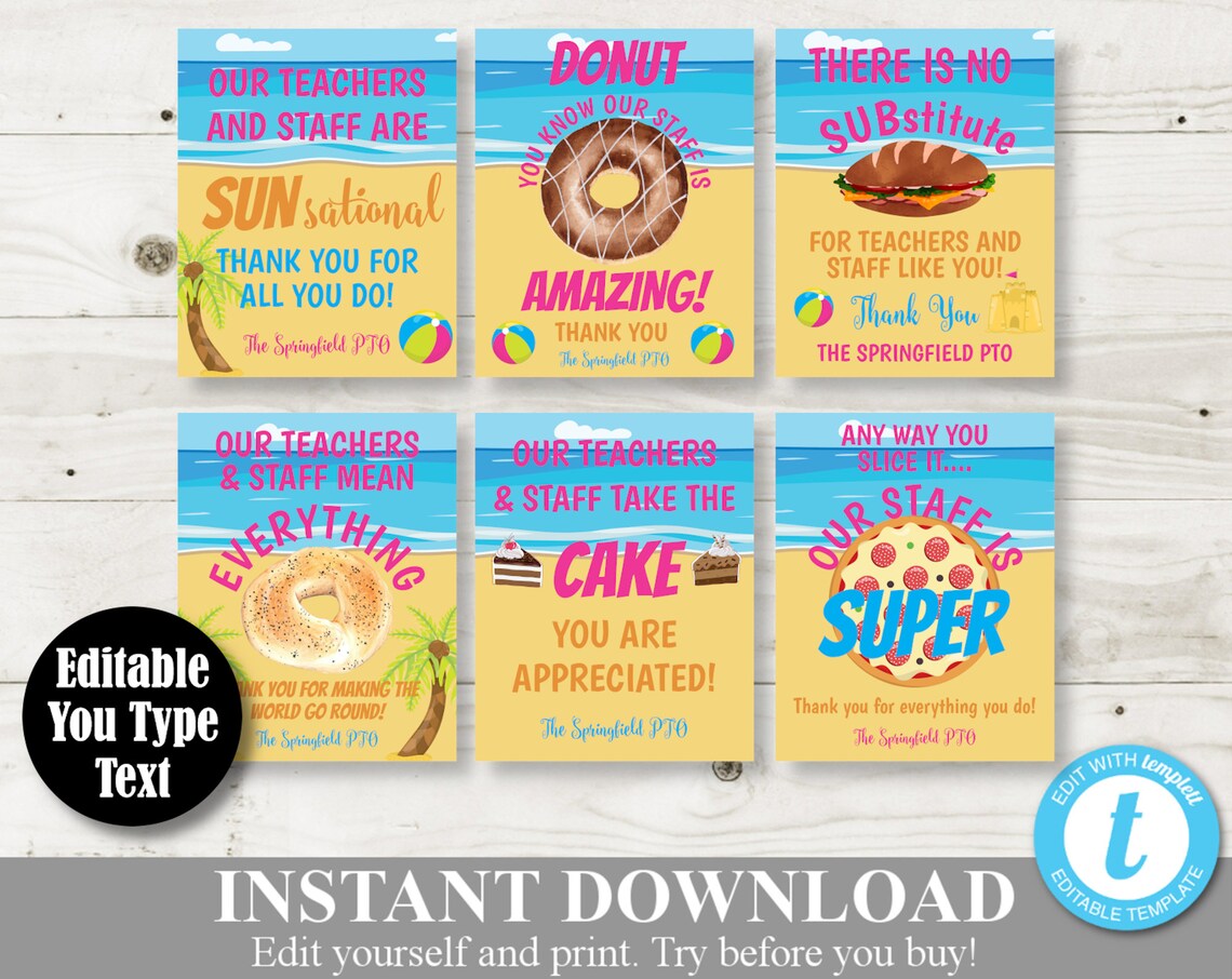 INSTANT DOWNLOAD Editable 8.5x11 Sunshine Beach Teacher Appreciation ...