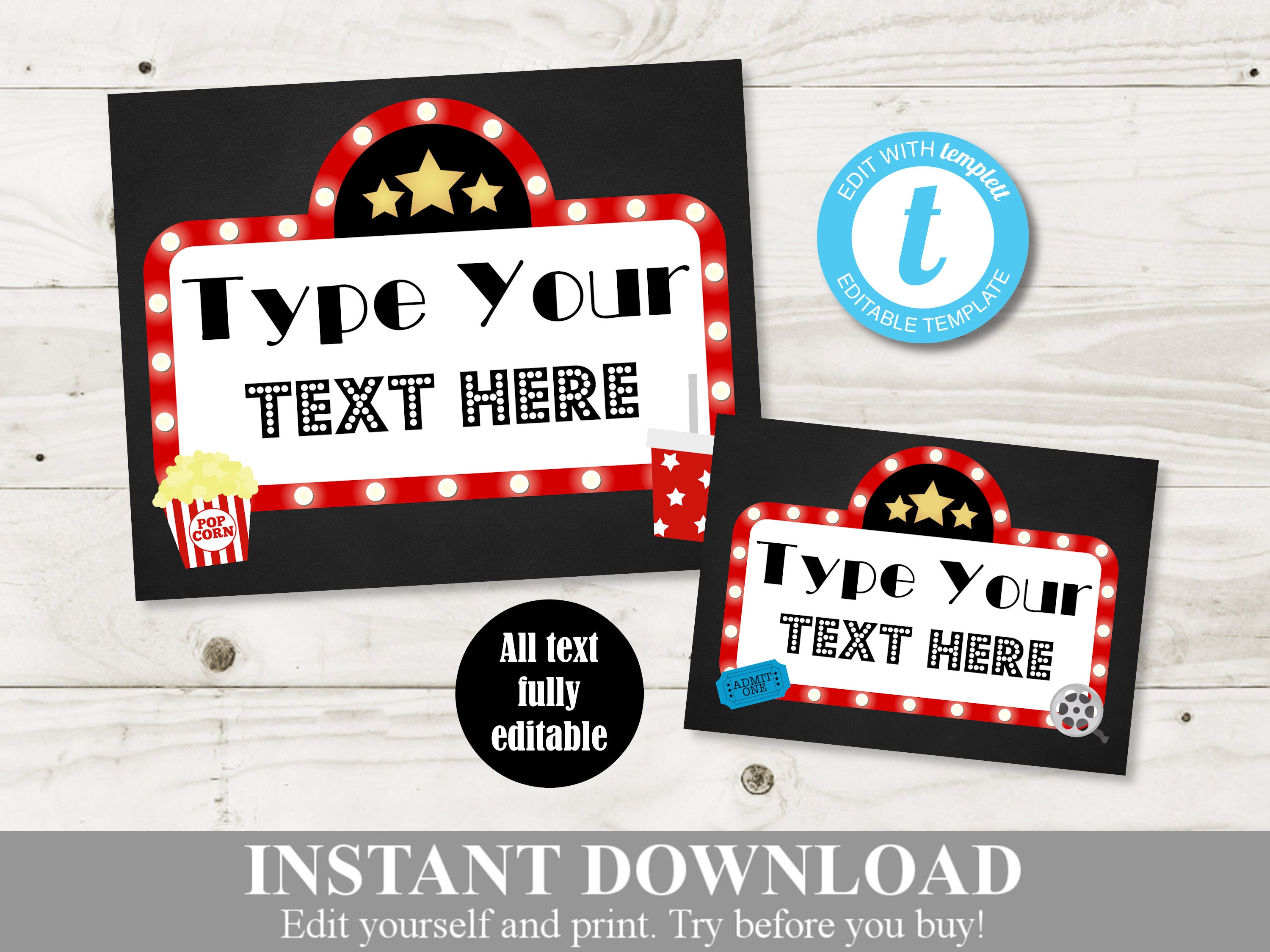 INSTANT DOWNLOAD Editable 5x7 and 8x10 Movie Themed Editable Sign ...