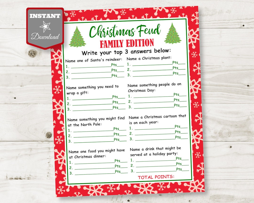 INSTANT DOWNLOAD Printable Christmas Feud Family Edition Game / Class ...