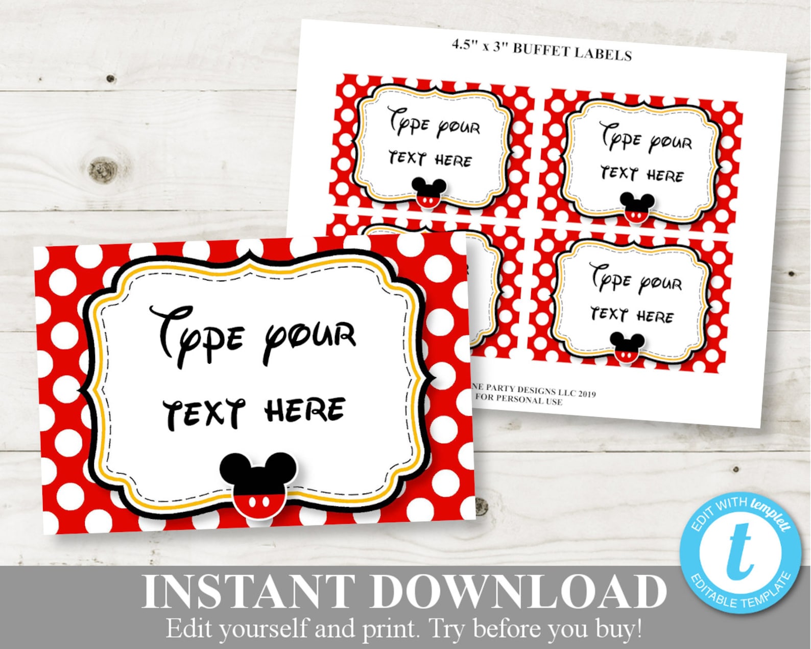 INSTANT DOWNLOAD Printable Classic Mouse Editable Flat Buffet or Food ...