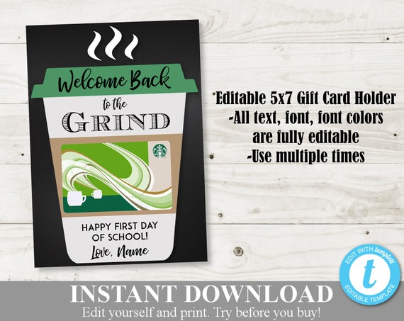 INSTANT DOWNLOAD Editable 5x7 Welcome Back to the Grind Gift Card ...