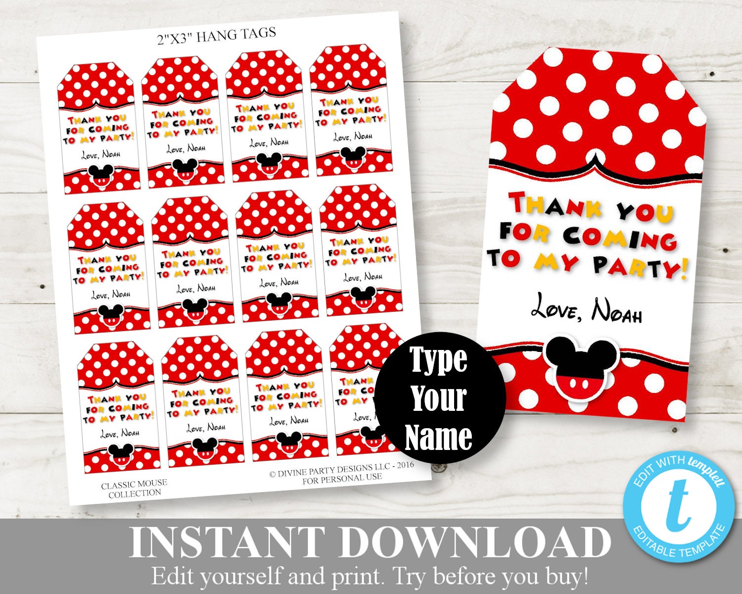 INSTANT DOWNLOAD Printable Classic Mouse Editable Birthday Party ...