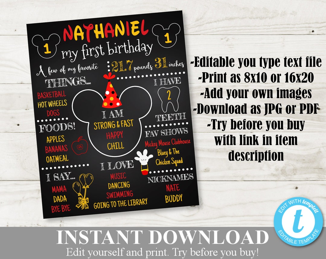 INSTANT DOWNLOAD Printable Classic Mouse Editable All About Me ...