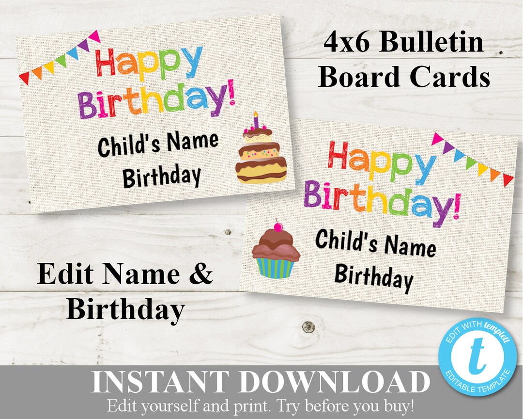 INSTANT DOWNLOAD Printable Teacher 4x6 Happy Birthday Cards for ...