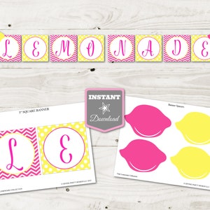 INSTANT DOWNLOAD Pink Lemonade Printable Lemonade Banner / Bright Pink ...