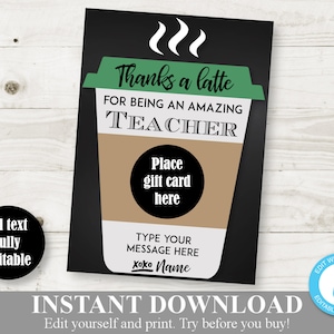 INSTANT DOWNLOAD Editable 5x7 Thanks a Latte for Being an Amazing ...