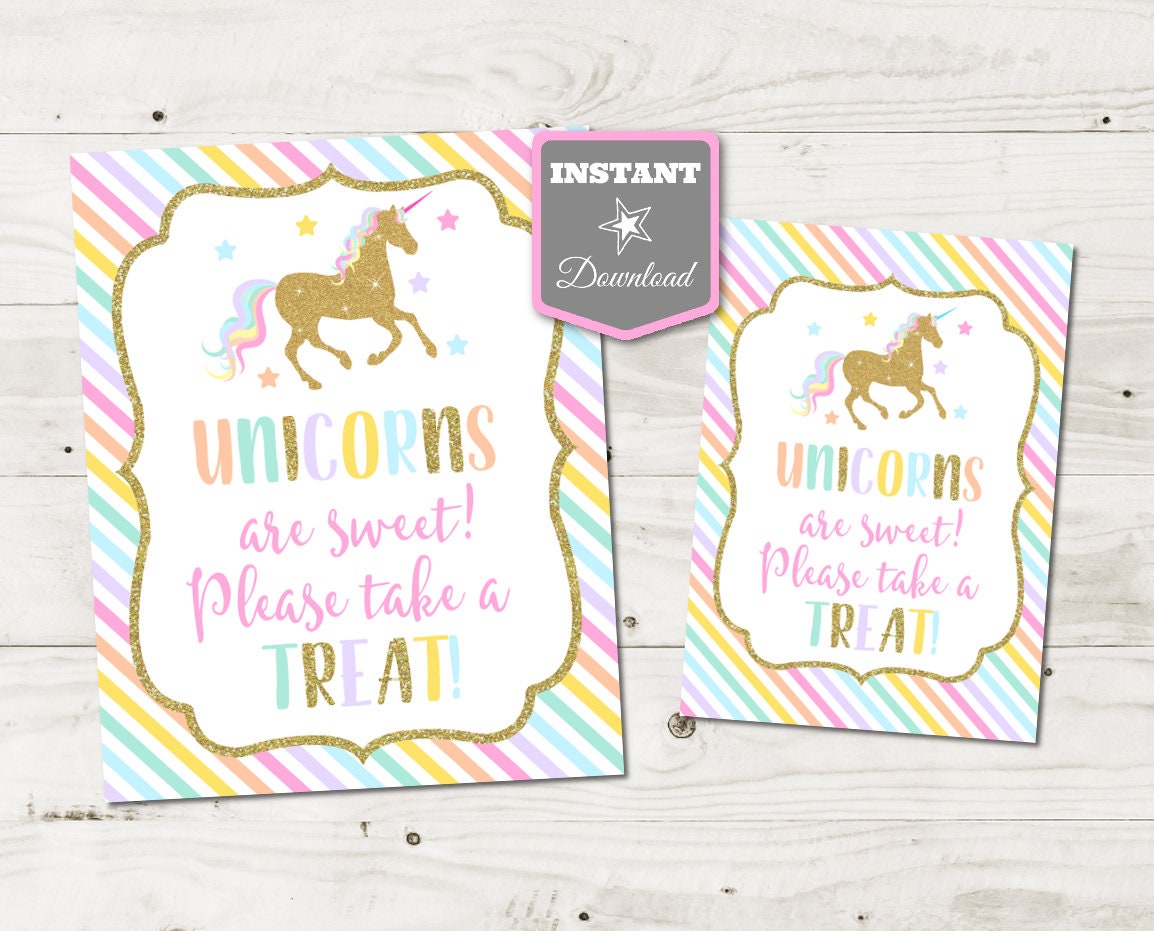 INSTANT DOWNLOAD Unicorn Printable 5x7 and 8x10 Sweets and Treats Party ...