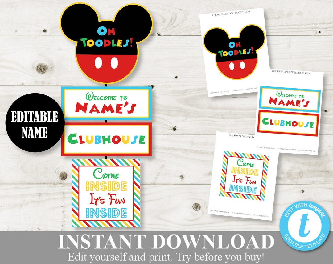INSTANT DOWNLOAD Personalized Mouse Clubhouse Hanging Door Welcome Sign ...