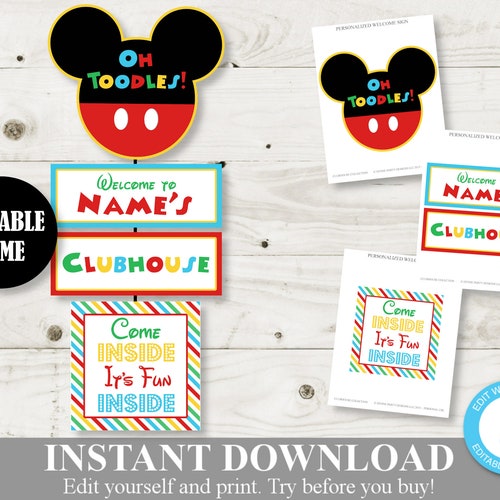 INSTANT DOWNLOAD Printable Mouse Clubhouse Hanging Welcome - Etsy