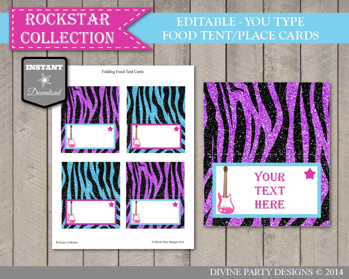 INSTANT DOWNLOAD Rock Star Editable Food Tent or Place Cards / | Etsy