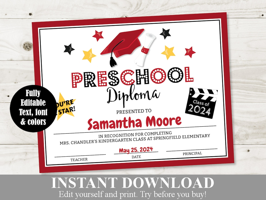 INSTANT DOWNLOAD Printable Preschool Graduation Red Yellow Black ...