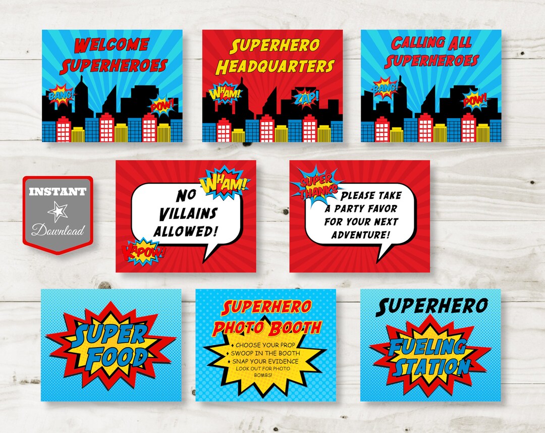 INSTANT DOWNLOAD Superhero Birthday Party Printable 8x10 Sign Package ...