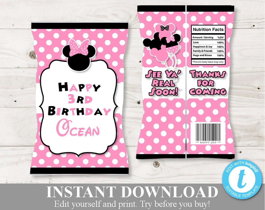 INSTANT DOWNLOAD Light Pink Chip Bag Wrappers / Labels / You Type ...